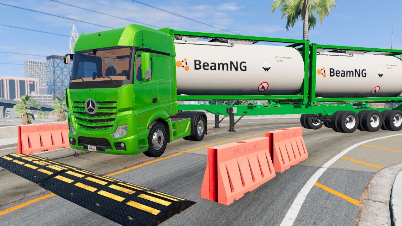 Trucks and Cars vs police speed bumps challenge #3 BeamNG Drive - YouTube