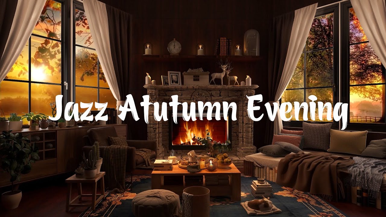 24 Hours Relaxing Piano Music with Fireplace In Autumn Evening Ambience ...