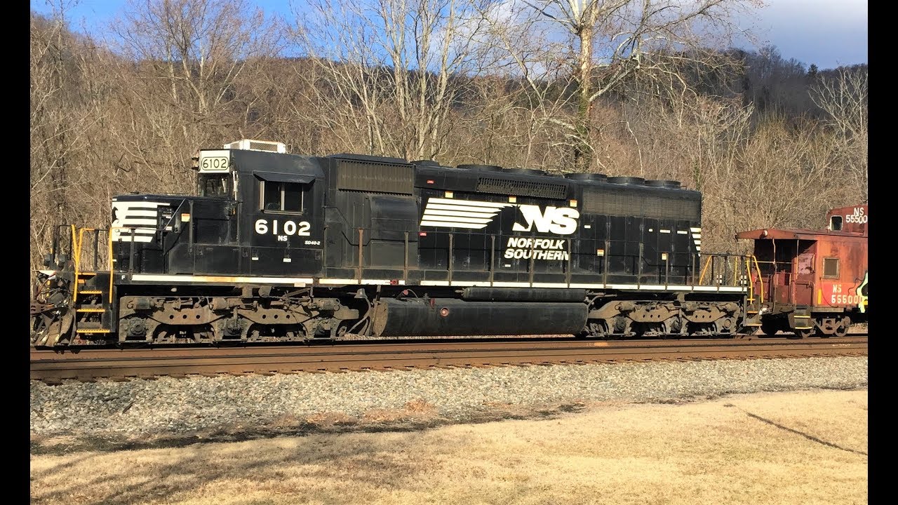 NS 94V with Caboose Stops at Elliston - YouTube