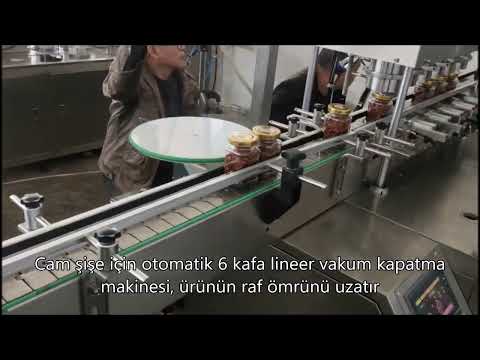 Cam kavanoz için otomatik 6 kafa lineer vakum kapatma makinesi,macun sosu şişesi için capper makines