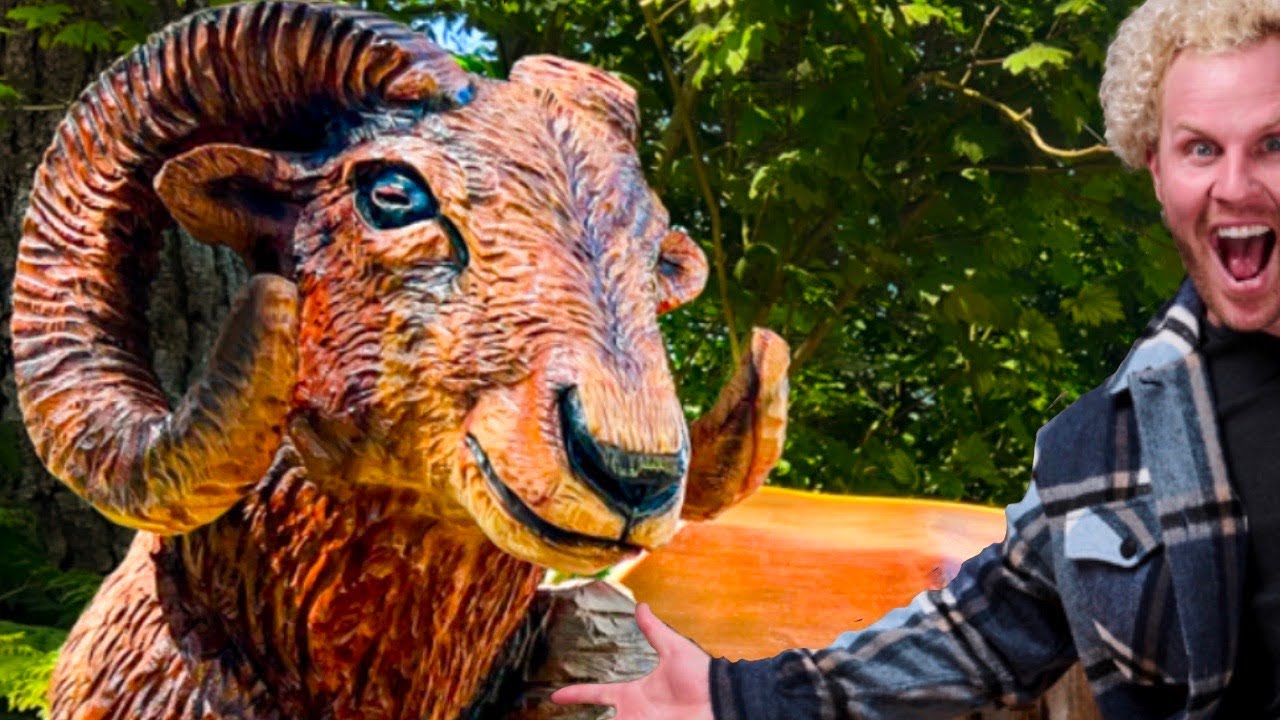 Incredible Wood CHAINSAW Carving BIGHORN SHEEP - Bench - YouTube