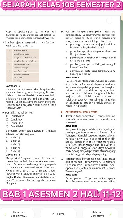 SEJARAH KELAS 10B SEMESTER 2 BAB 1 ASESMEN 2 HAL. 11-12 PR INTAN PARIWARA - YouTube