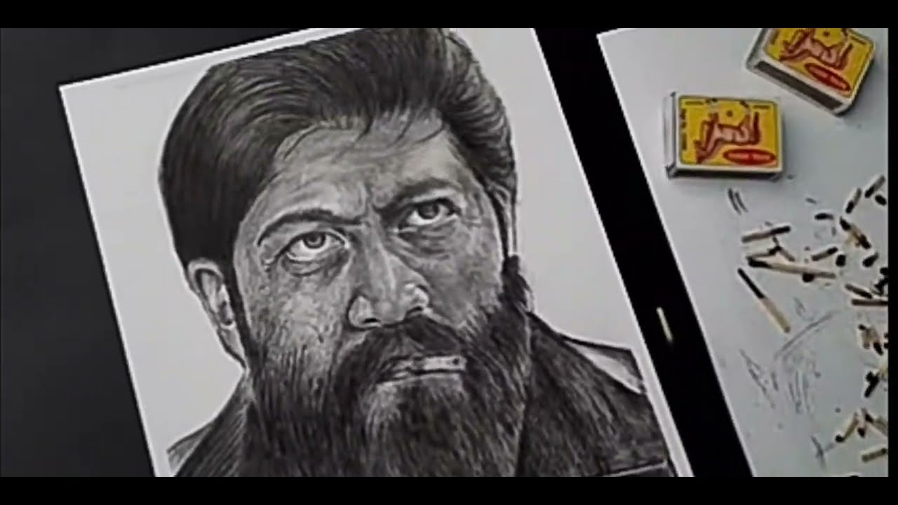 Drawing Yash with matchsticks| K.G.F Chapter -2 | step by step tutorial ...