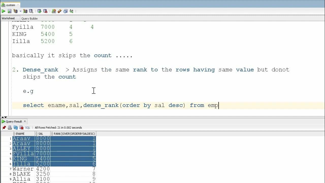 Oracle SQL # Rank and Dense_rank - YouTube
