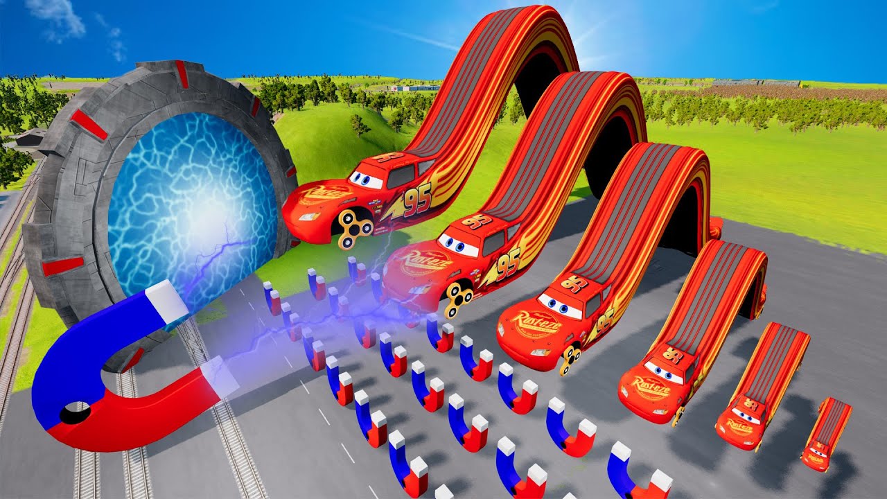 Big & Long Lightning Mcqueen in the world vs huge magnets | BeamNG ...