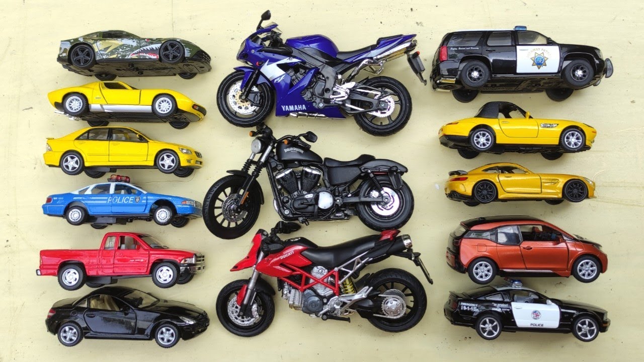 Various Diecast Model Cars & Bikes, Ducati, Yamaha R1, Police Car ...