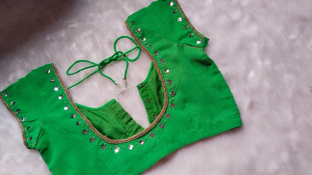 Unique and Simple Mirror work Aari Blouse Design using normal needle ...