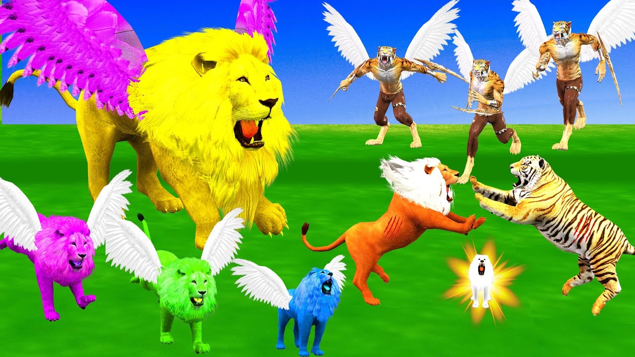 पंखों वाले रंगीन शेर और कालिया बाघ की सेना में बड़ा युद्ध और बेटे का ...
