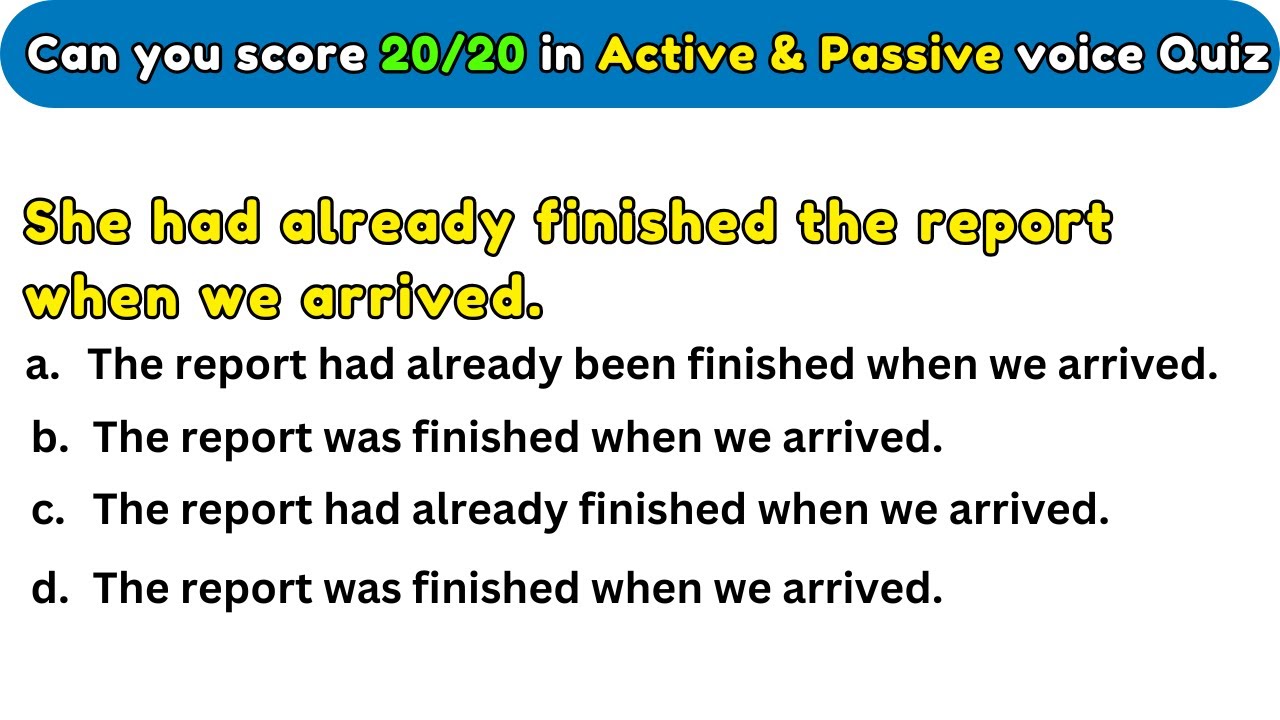 Can you score 20/20 in Active & Passive Voice Quiz | English Grammar ...