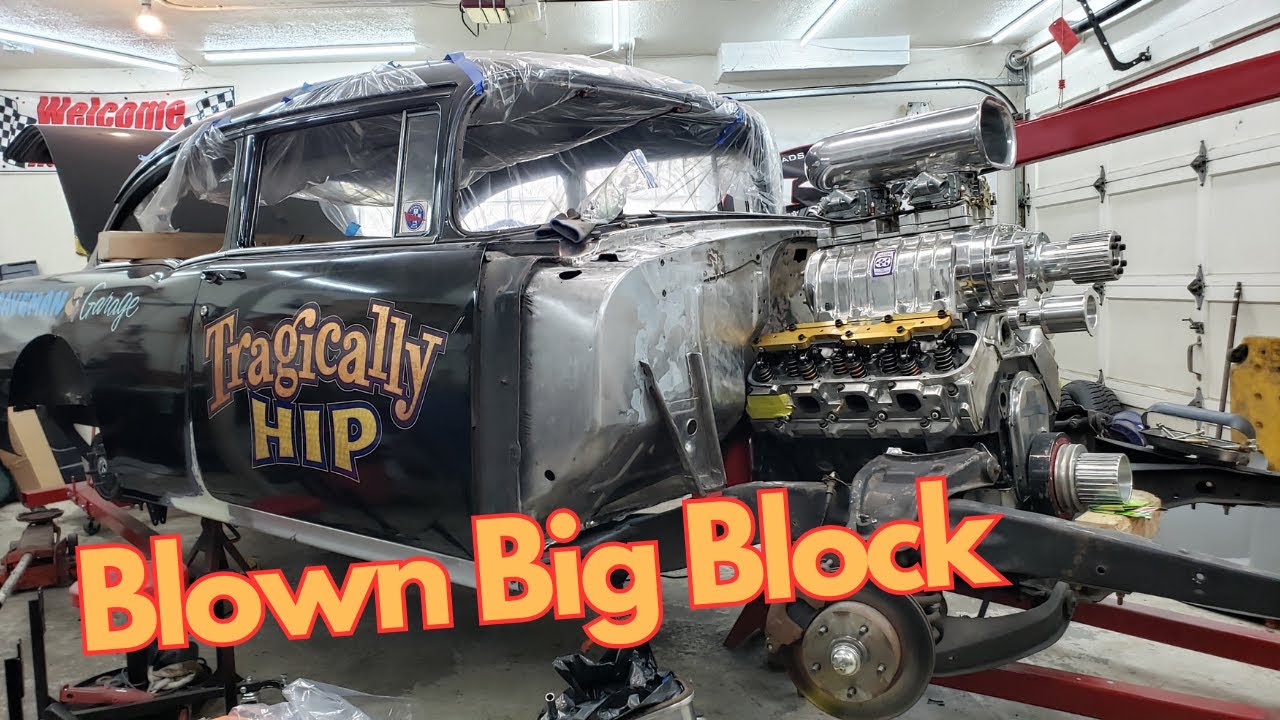 Blown 1955 Chevy Gasser mocking up the Big Block and cutting the ...