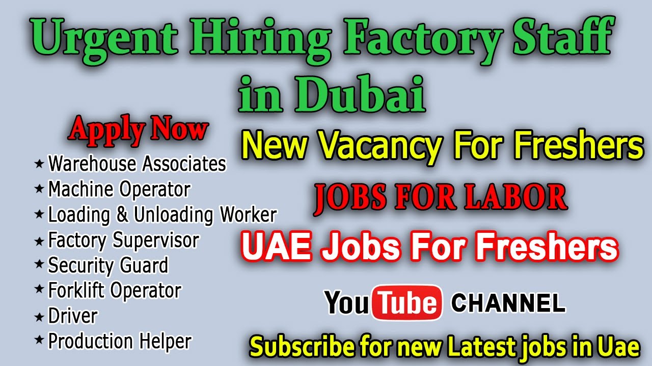 New Latest Jobs in Dubai For Factory Workers And Labor- Urgent Hiring ...