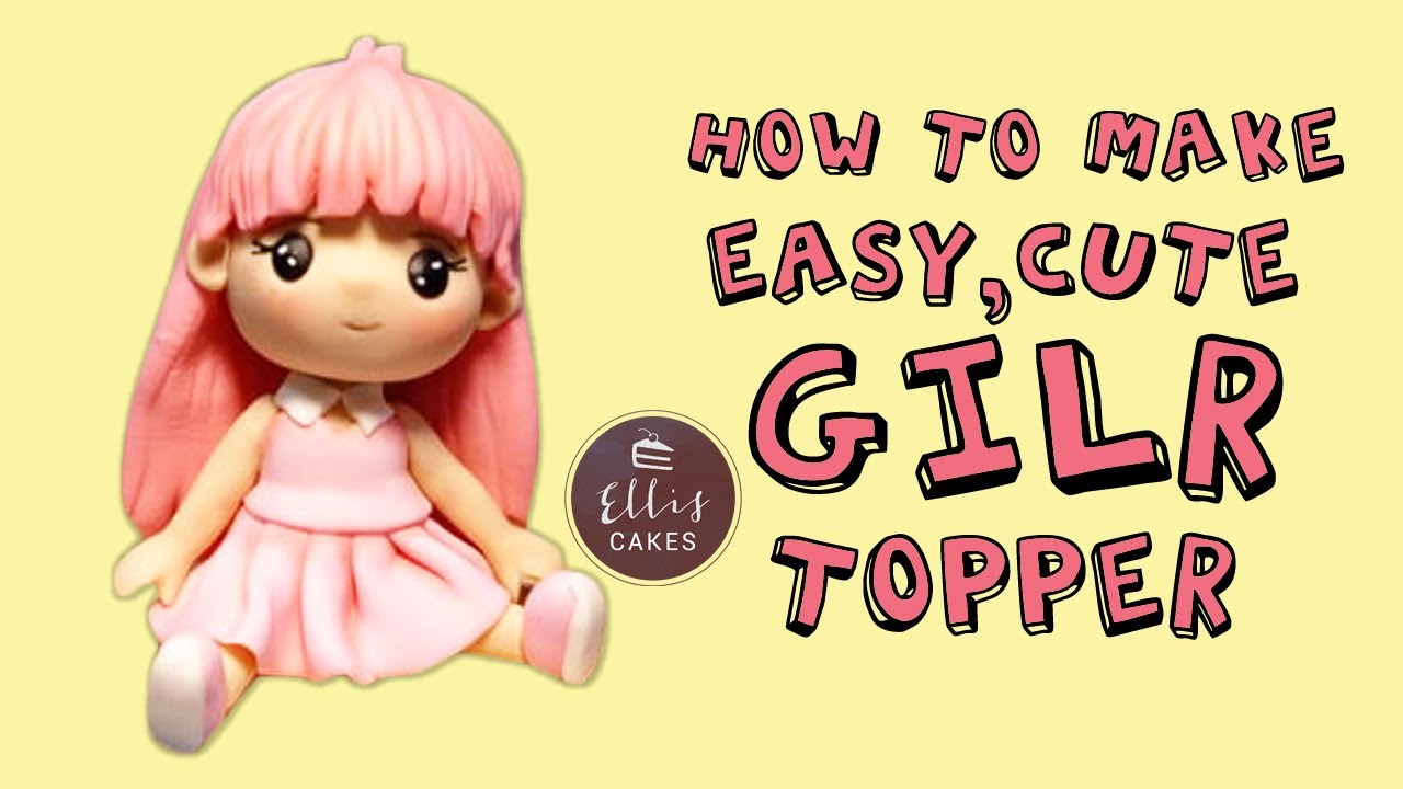 How to make Cute Little Girl Fondant Topper / Easy Girl Fondant Topper ...