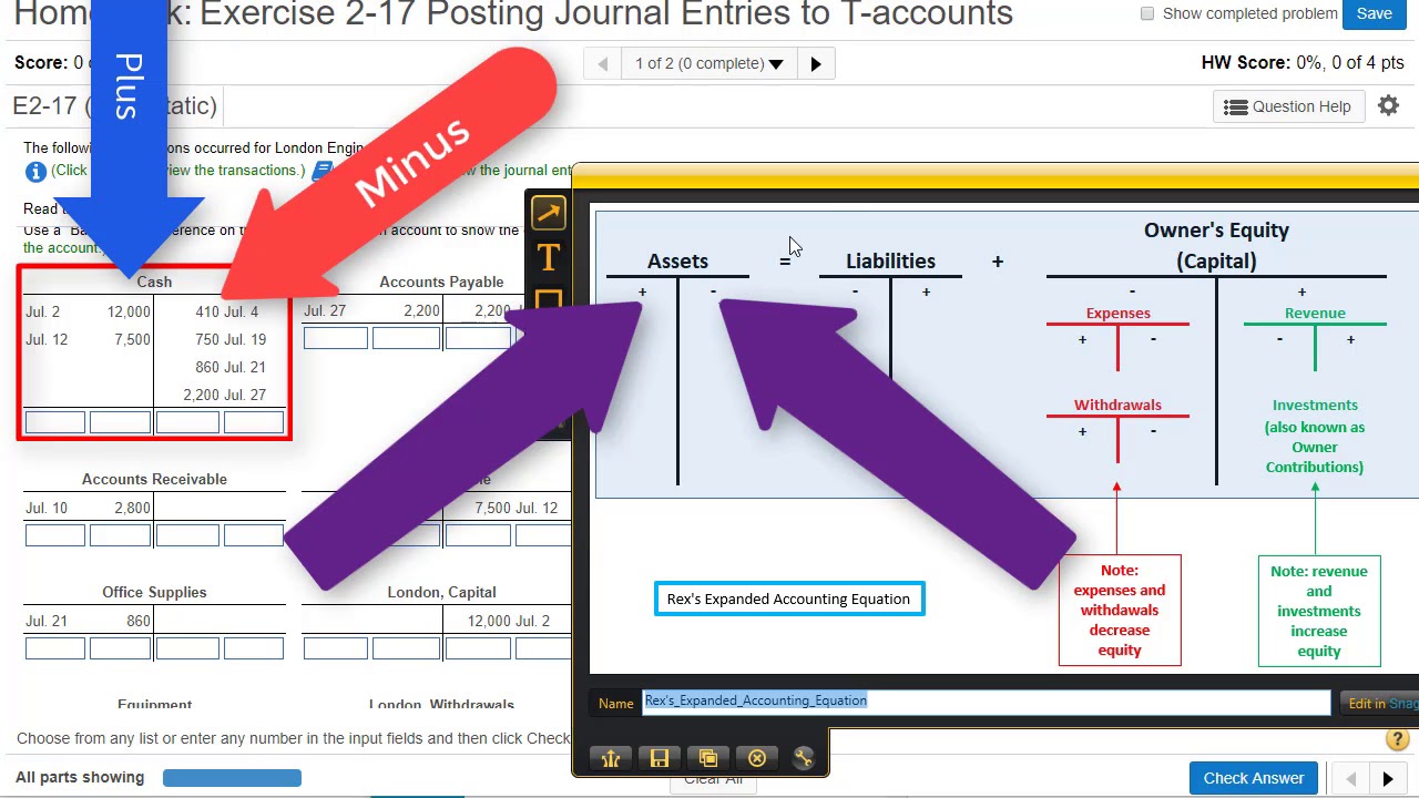 Exercise 2-17 Posting Journal Entries to T-accounts - YouTube