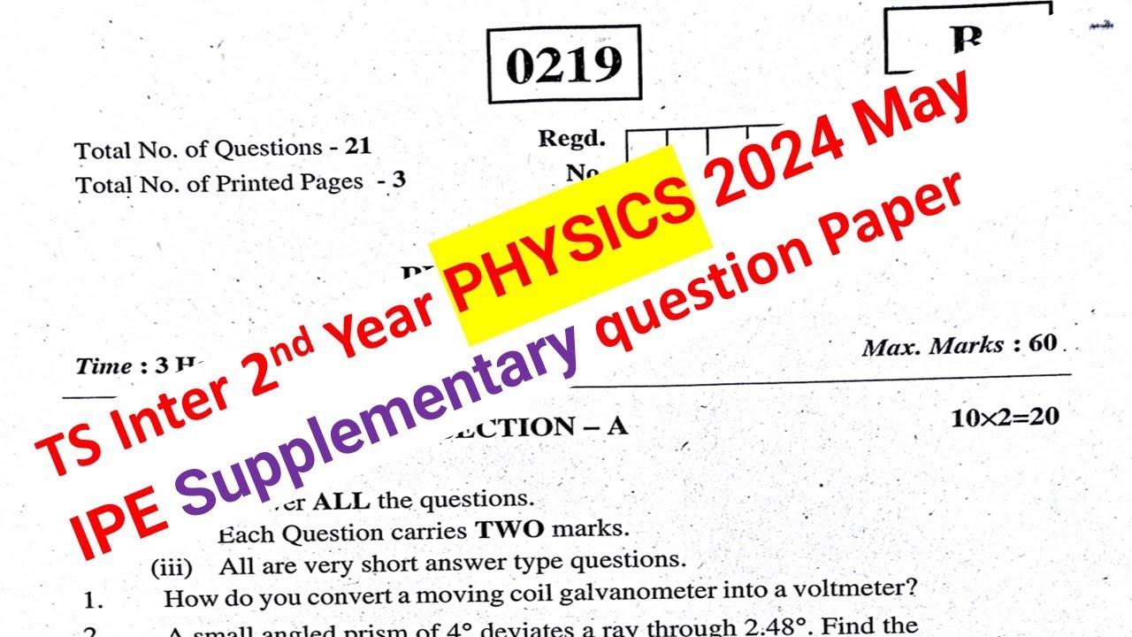 Telangana TS Inter 2nd Year Physics 2024 May Supplementary Question ...