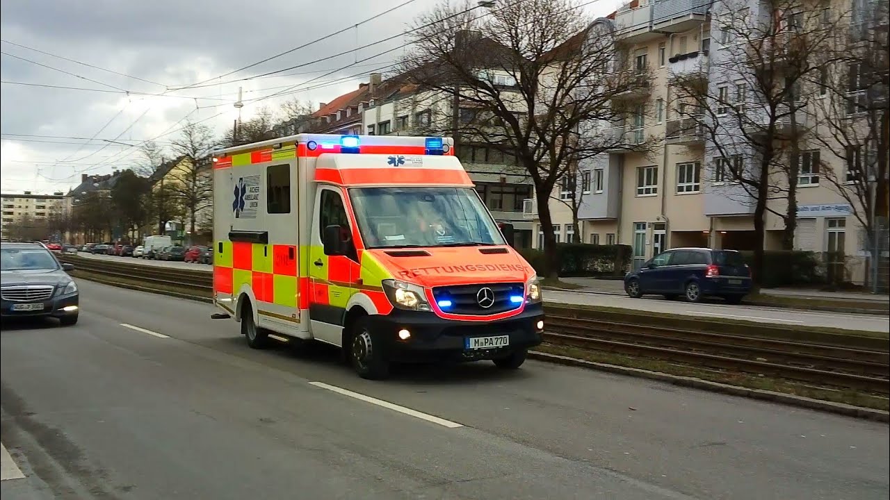 FuStW Polizei + RTW Aicher Ambulanz Union München mit Pressluft! - YouTube