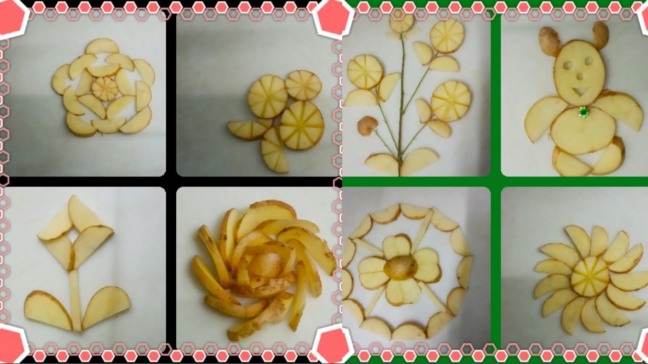 8 Potato Carving Ideas | Potato Plate Decoration | Food Carving and ...
