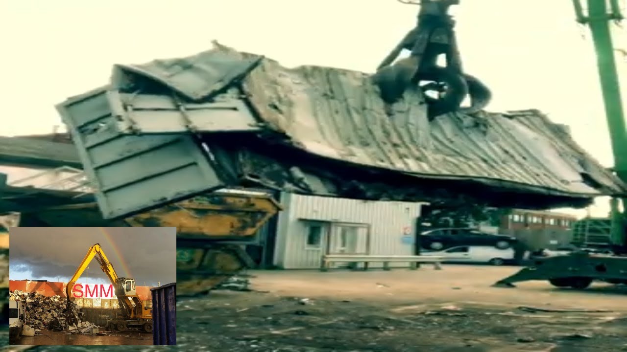 steel shipping container crushed and - YouTube