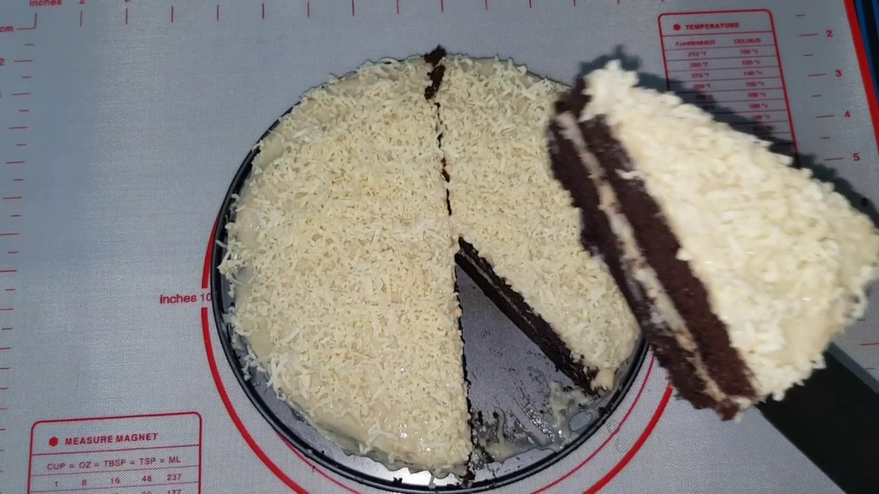 No Oven Baked Choco Moist Yema Cake easy choco yema cake no oven - YouTube