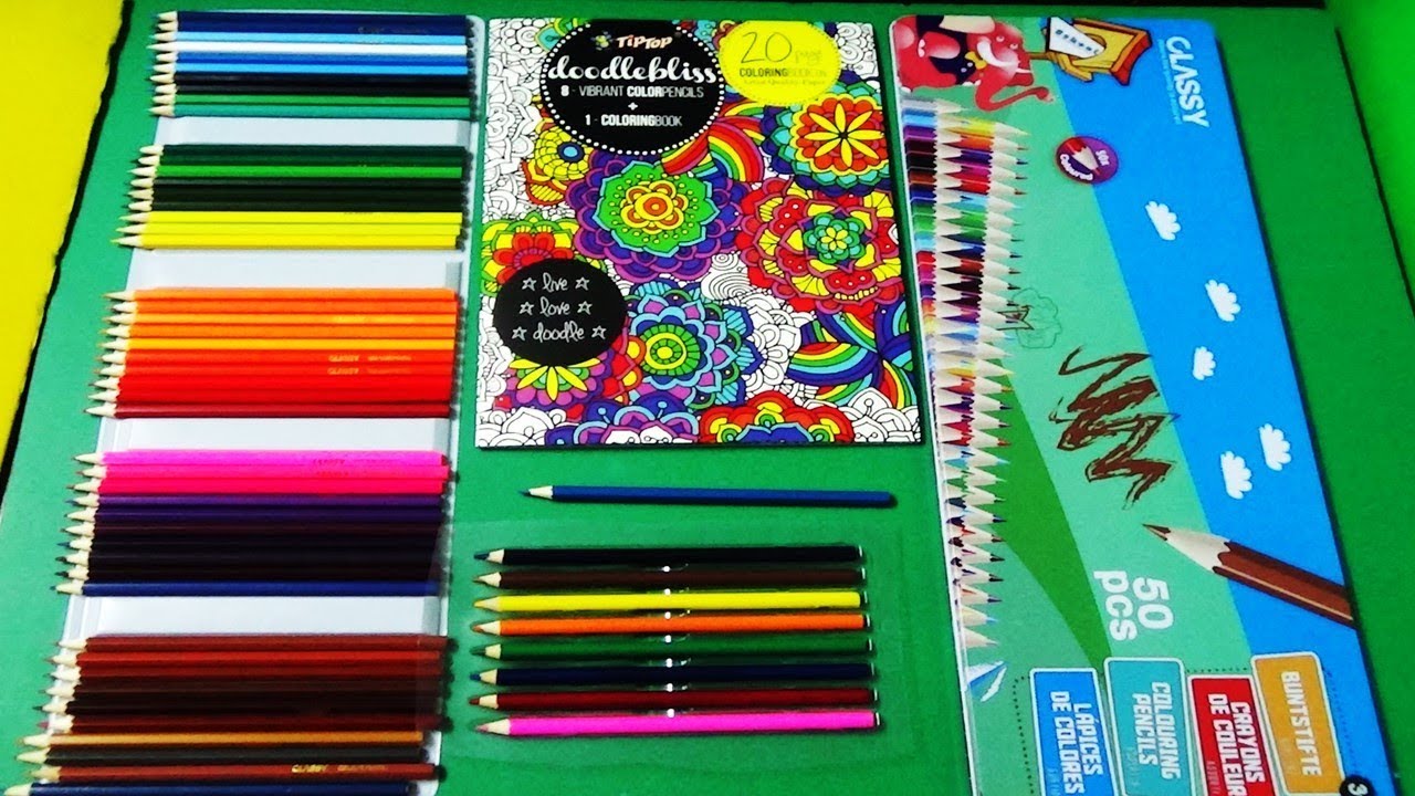 50 pieces colour box with beautiful colouring book-school accessories ...
