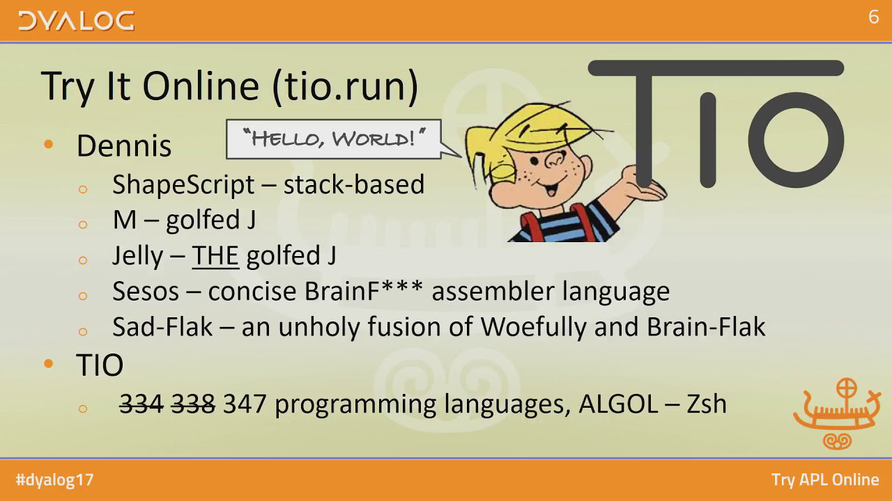Try APL Online - Brian Becker & Adám Brudzewsky - Dyalog '17 - YouTube