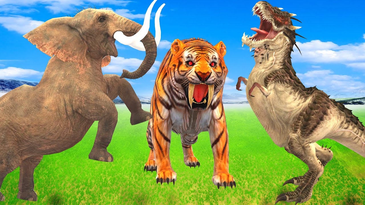 Dinosaur Attacks Cow Cartoon Saved By Giant Tiger Bull Woolly Mammoth ...