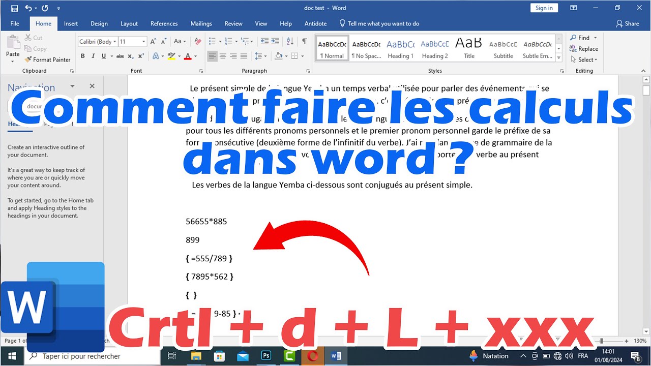 Comment faire les calculs dans un fichier word ? - YouTube