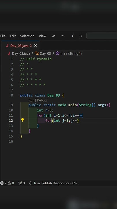 #Day 3 JavaPattern | Half Pyramid | #javaprogramming | #code | #learning ... - YouTube