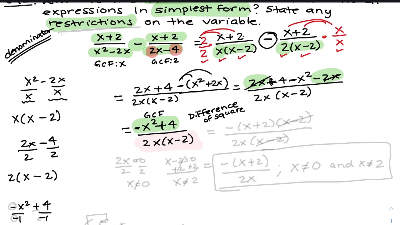 Lesson 9-6: Adding and Subtracting Rational Expressions (Pt 2) - YouTube