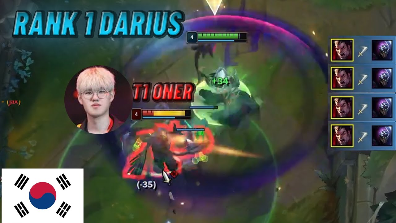 Rank 1 Darius RaiderGO Insane 1v9 in Korea vs T1 Oner - YouTube