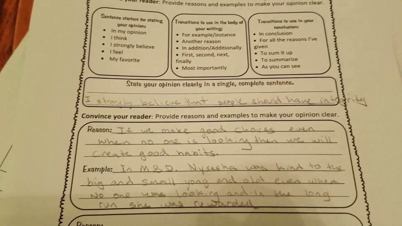 G4, U3, ELA Task 3 opinion writing - YouTube