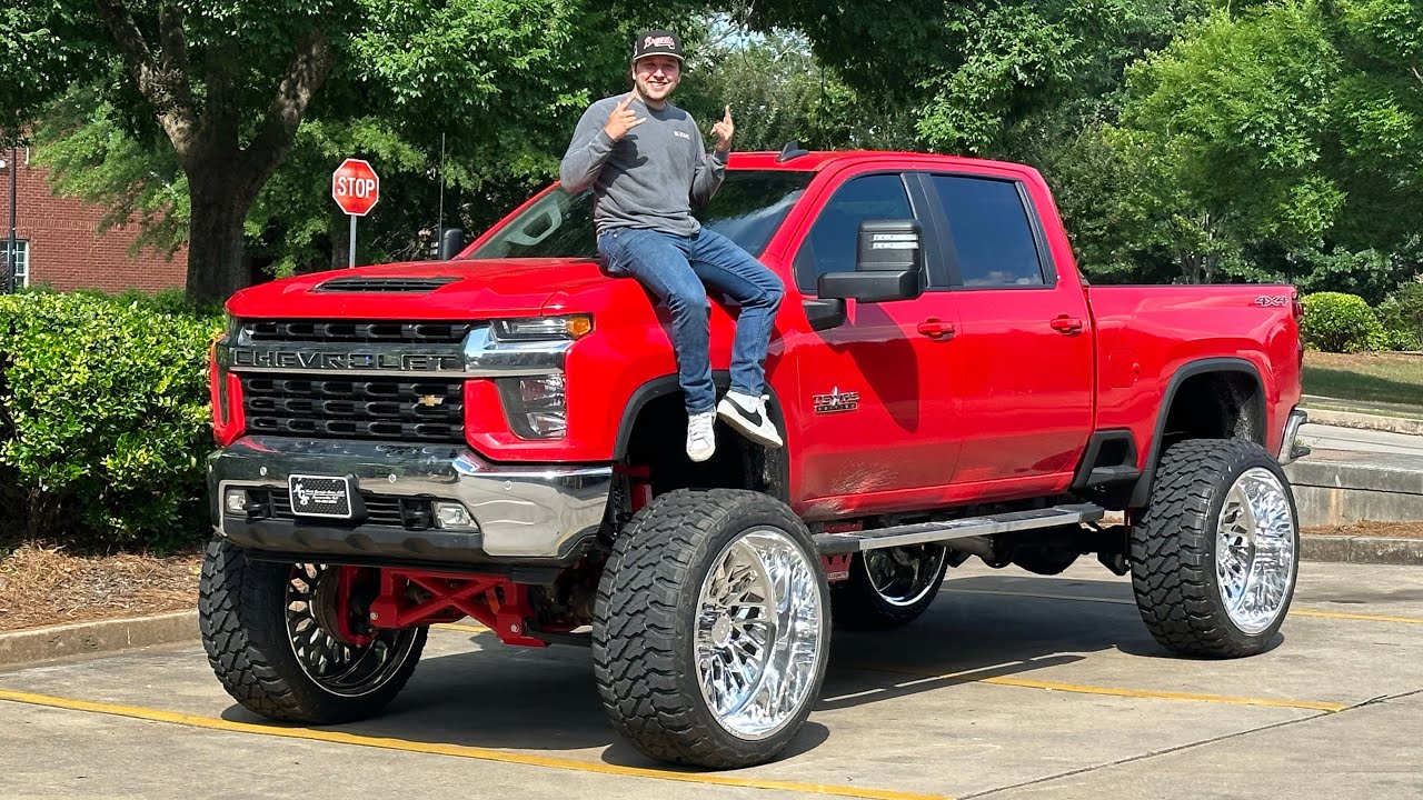 BUILT HIS DREAM TRUCK ON 30X16 FORGIATOS! Chevy gets HUGE 12" RED ...