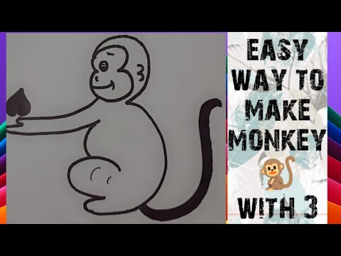 easy way to make monkey 🐒 with 3 #drawingtutorial #monkey #mustwatched ...