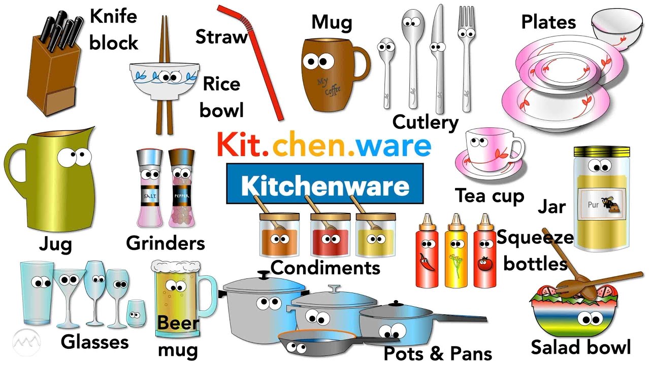 Kitchenware Name - English Vocabulary and pronunciation - YouTube