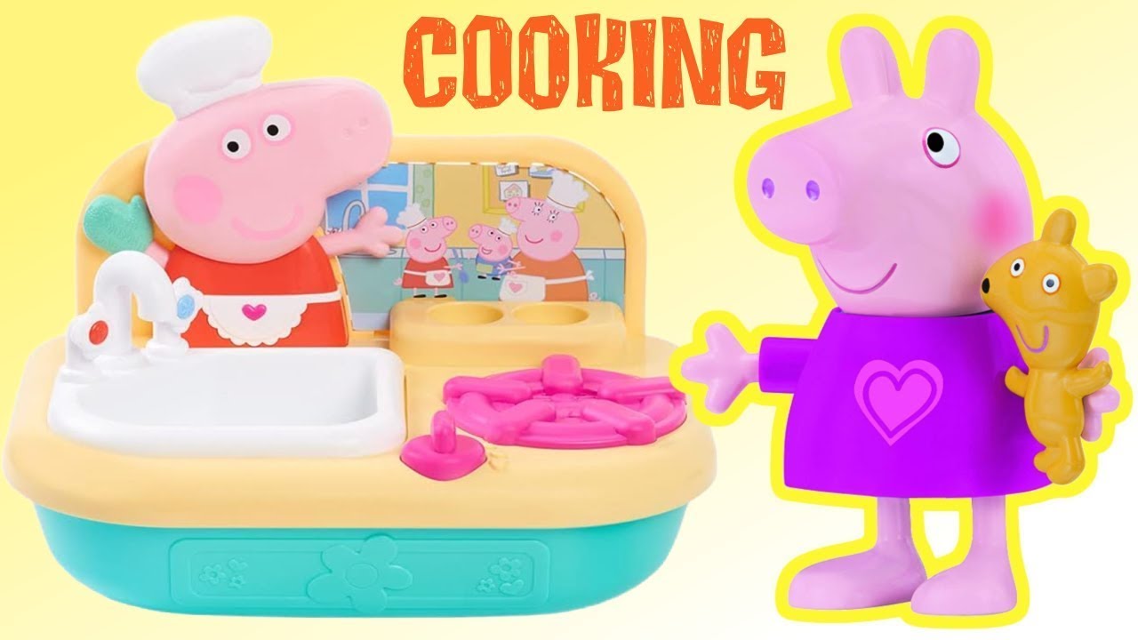 Peppa Pig Cooks Breakfast for George & Friends In her New kitchen - YouTube