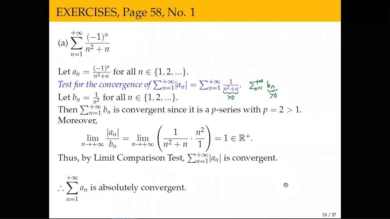 [Math 22] Disc 10 Absolute Convergence and Tests for Absolute ...