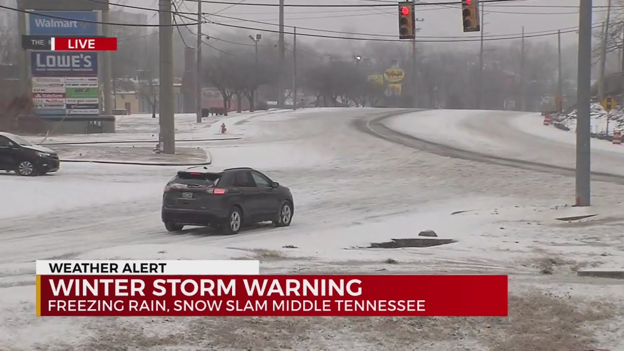 Winter storm warning as freezing rain slams Middle Tennessee - YouTube