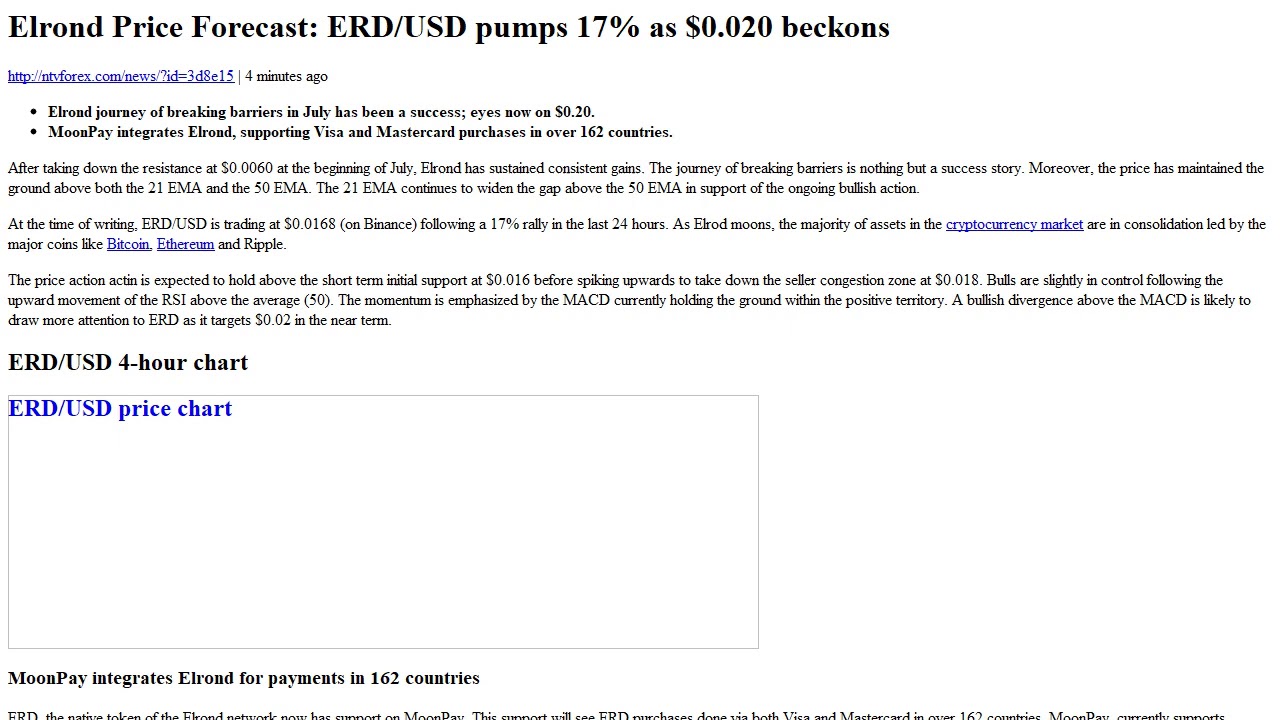 Elrond Price Forecast ERD USD pumps 17% as $0.020 beckons - YouTube