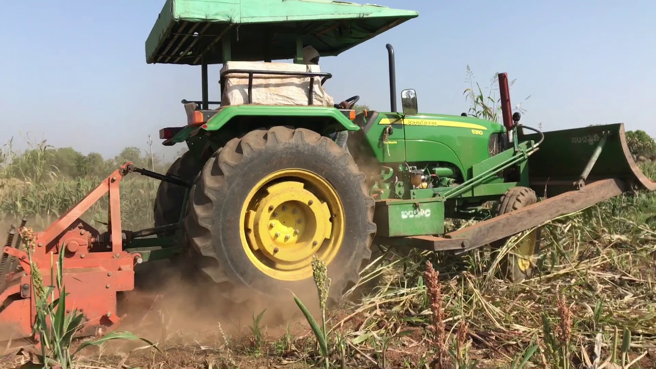 John Deere 55hp tractor with rotavator - YouTube