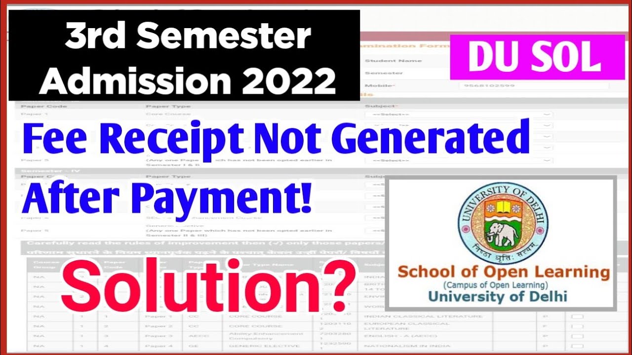 SOL Third Semester Admission: Fee Receipt Not Generated after payment ...