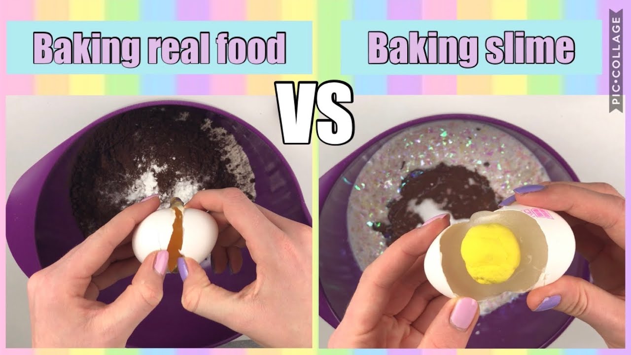 Baking real food Vs slime CHALLENGE!! - YouTube