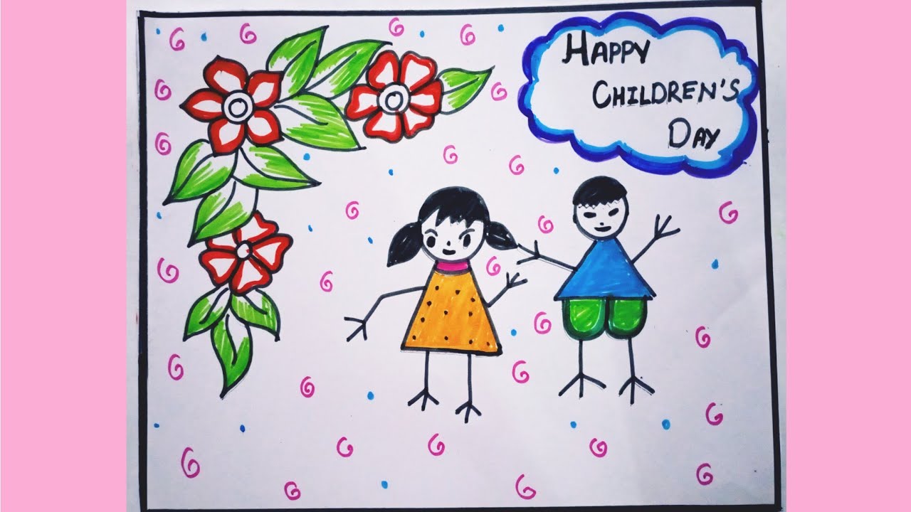 बाल दिवस पोस्टर||simple and easy children's day drawing||children's day ...