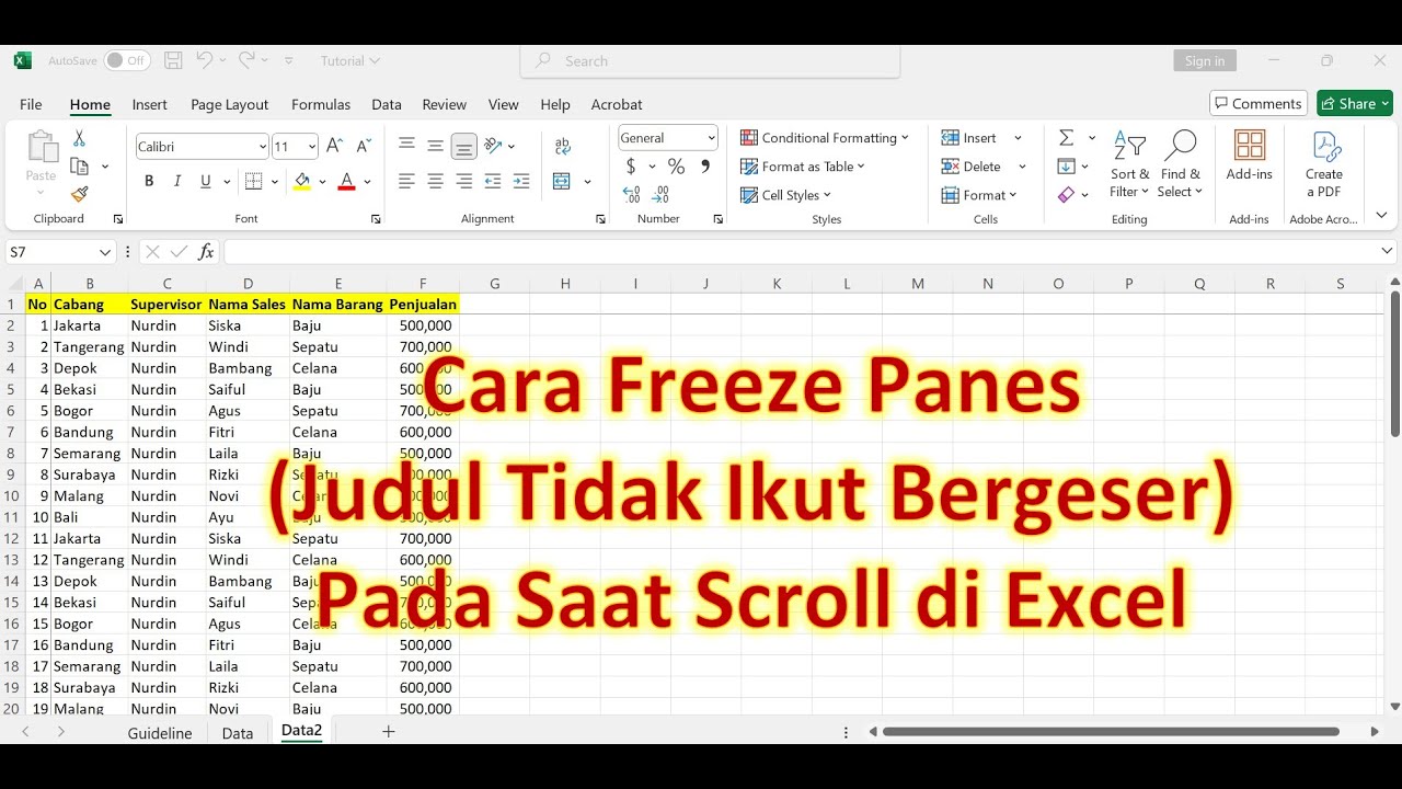 Cara Freeze Panes (Mempertahankan Judul Tidak Ikut Bergeser) Pada Saat ...