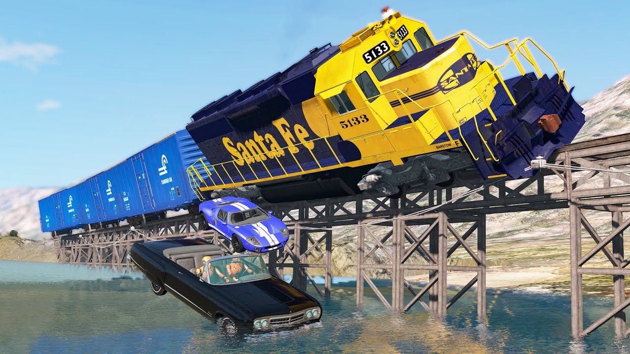 Railway Сrossing Train Сrashes #19 - Beamng drive - YouTube