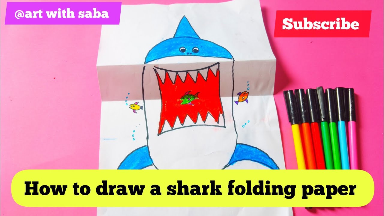 how to draw a shark folding surprise puppet//paper folding shark 🦈 ...