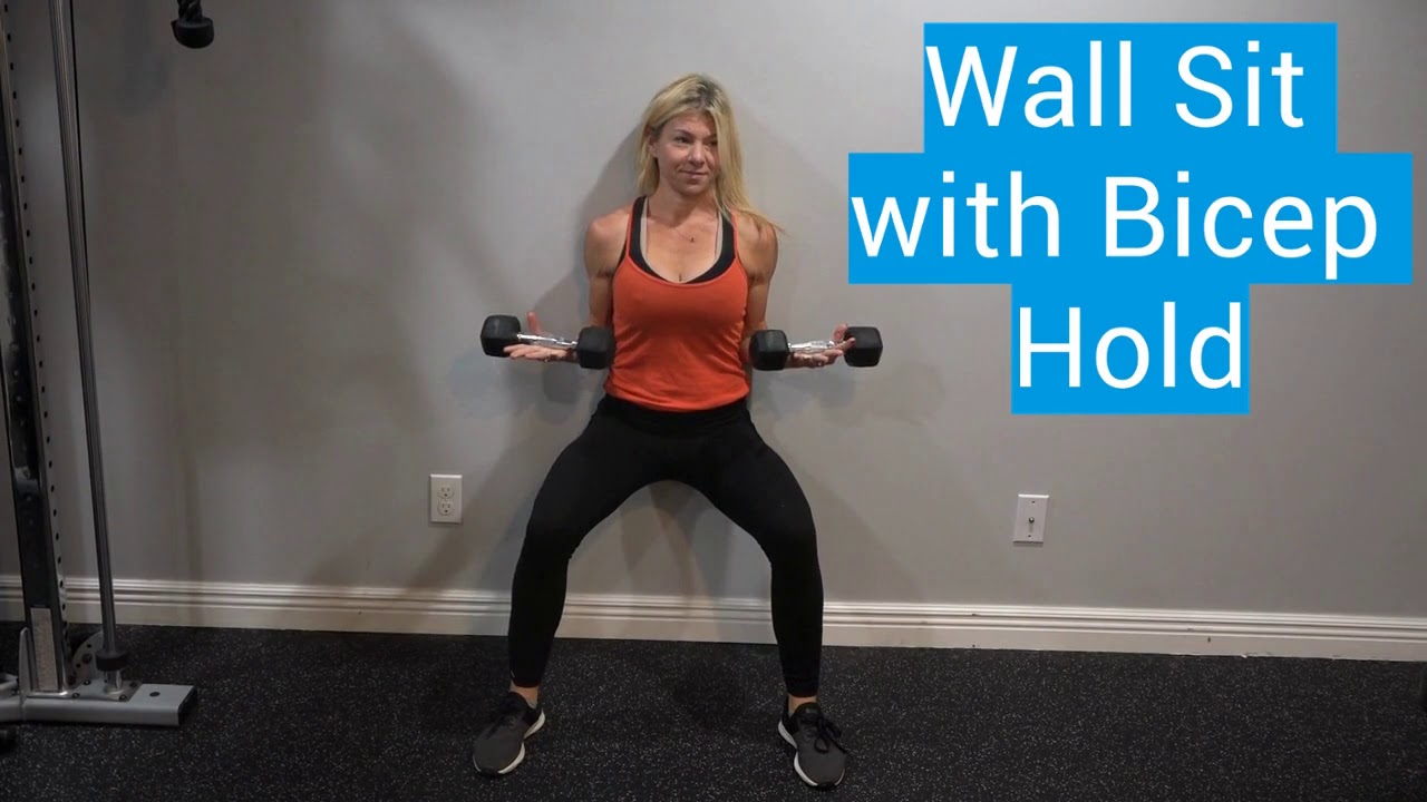 Fit Moms Fitness Wall Sit With Bicep Hold Youtube