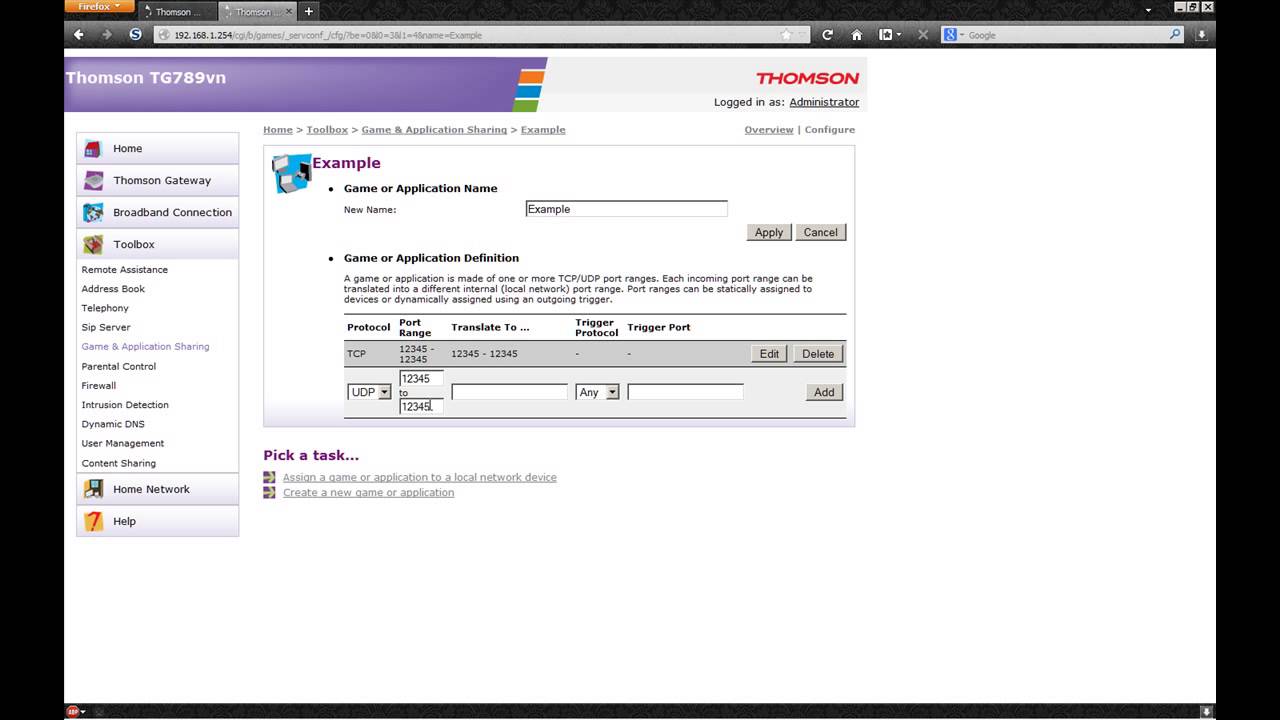 Portforwarding on Technicolor Modem - TG Models - YouTube