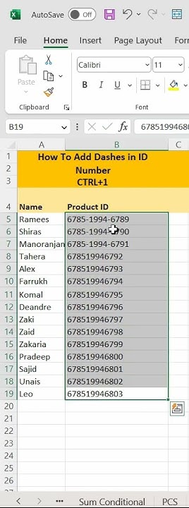 Excel Shortcuts: Effortlessly Add Dashes to ID Numbers - YouTube
