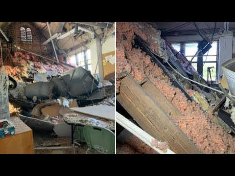 School roof collapses - YouTube