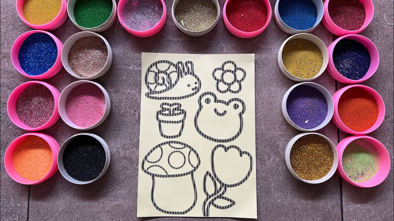 Colored sand painting snail flowers keroppi mushroom -Learn colors~SAND ...
