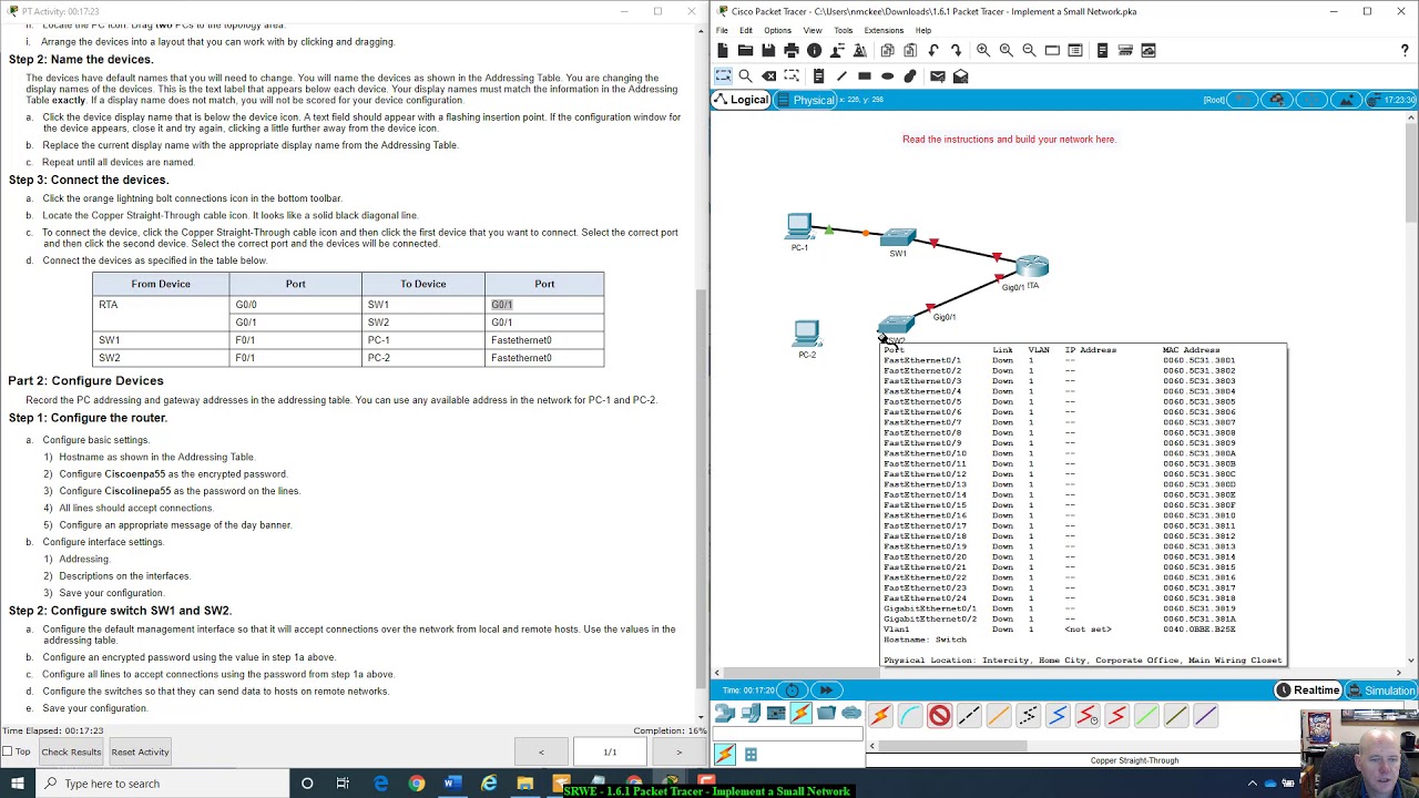 SRWE - 1.6.1 Packet Tracer - Implement a Small Network - YouTube
